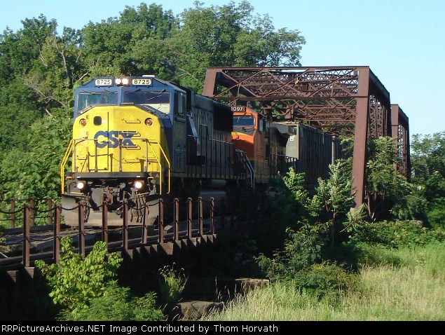 CSX Q300 is crossing the ex-RDG bridge as it works Manville yard